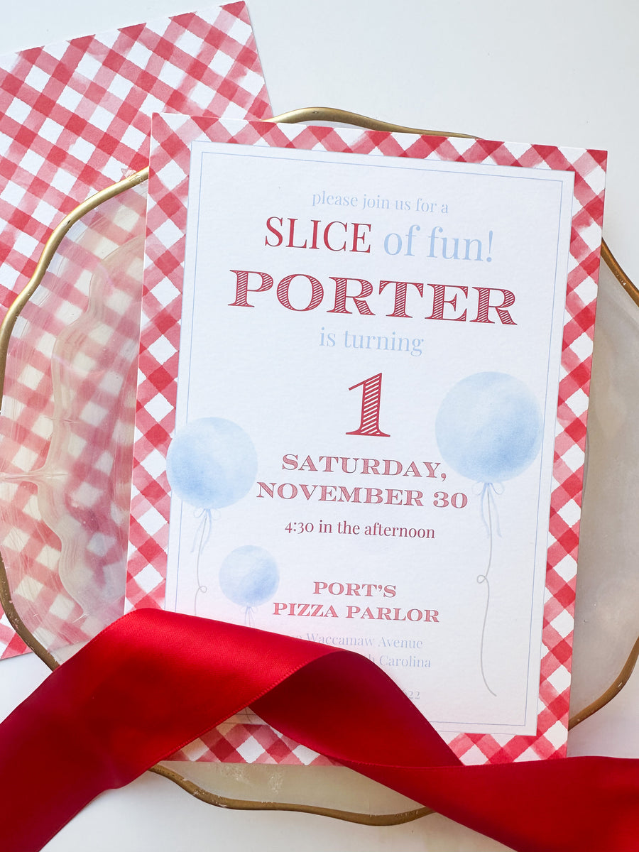 Gingham + Balloons Invitation – Tiny Tag Co.